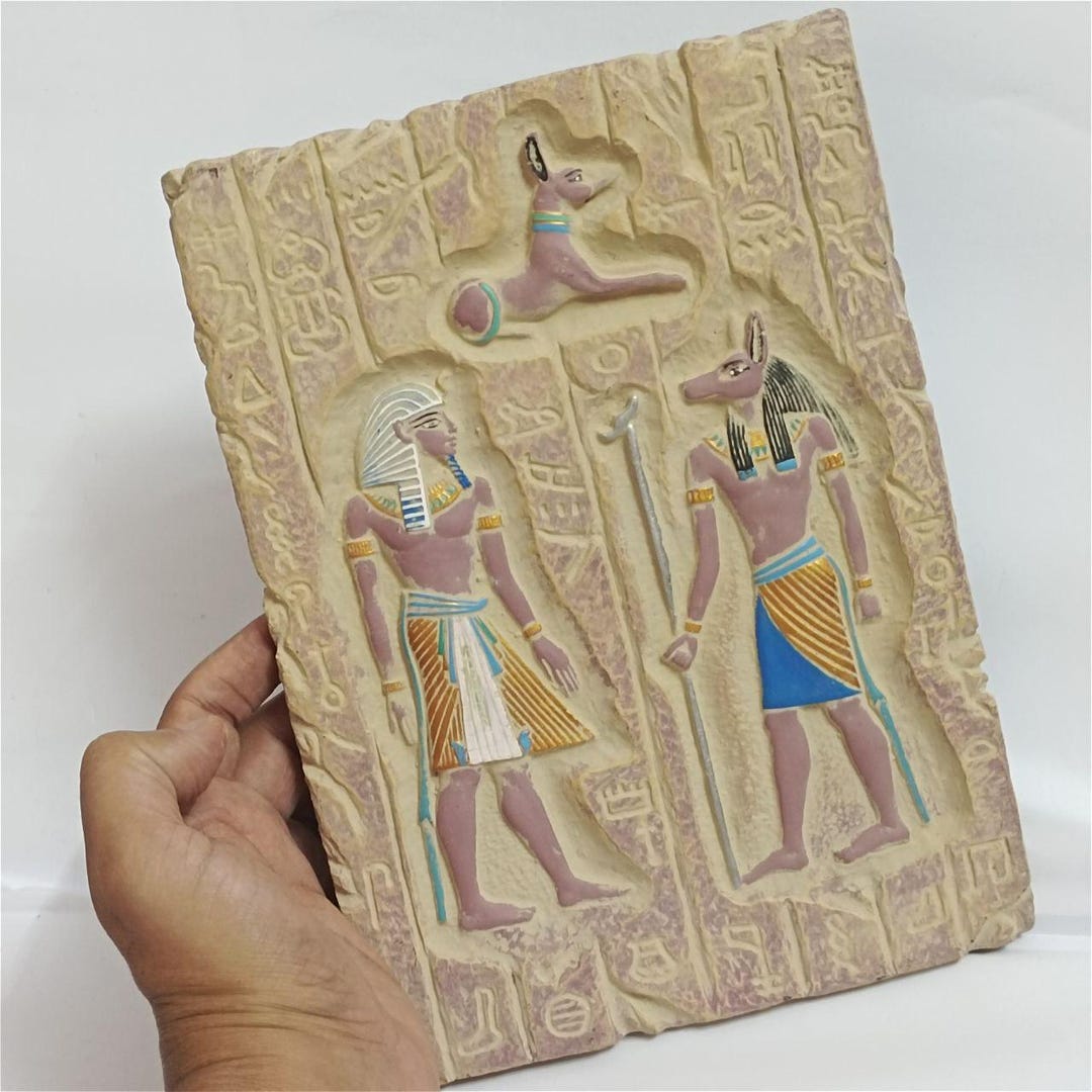Vintage Pharaonic Egyptian Decor Plaque Featuring Anubis and Ancient ...