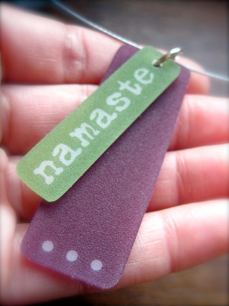 Yoga Jewelry Namaste Necklace Om Green Purple Plastic Shrink Art - Etsy