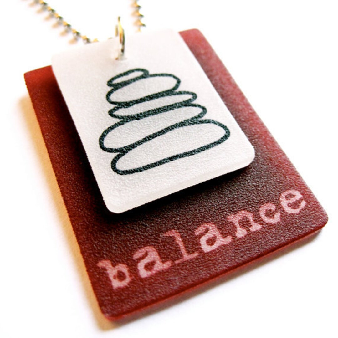 Balance Pendant Necklace Inspirational Jewelry Rock Cairn Red Shrinky ...