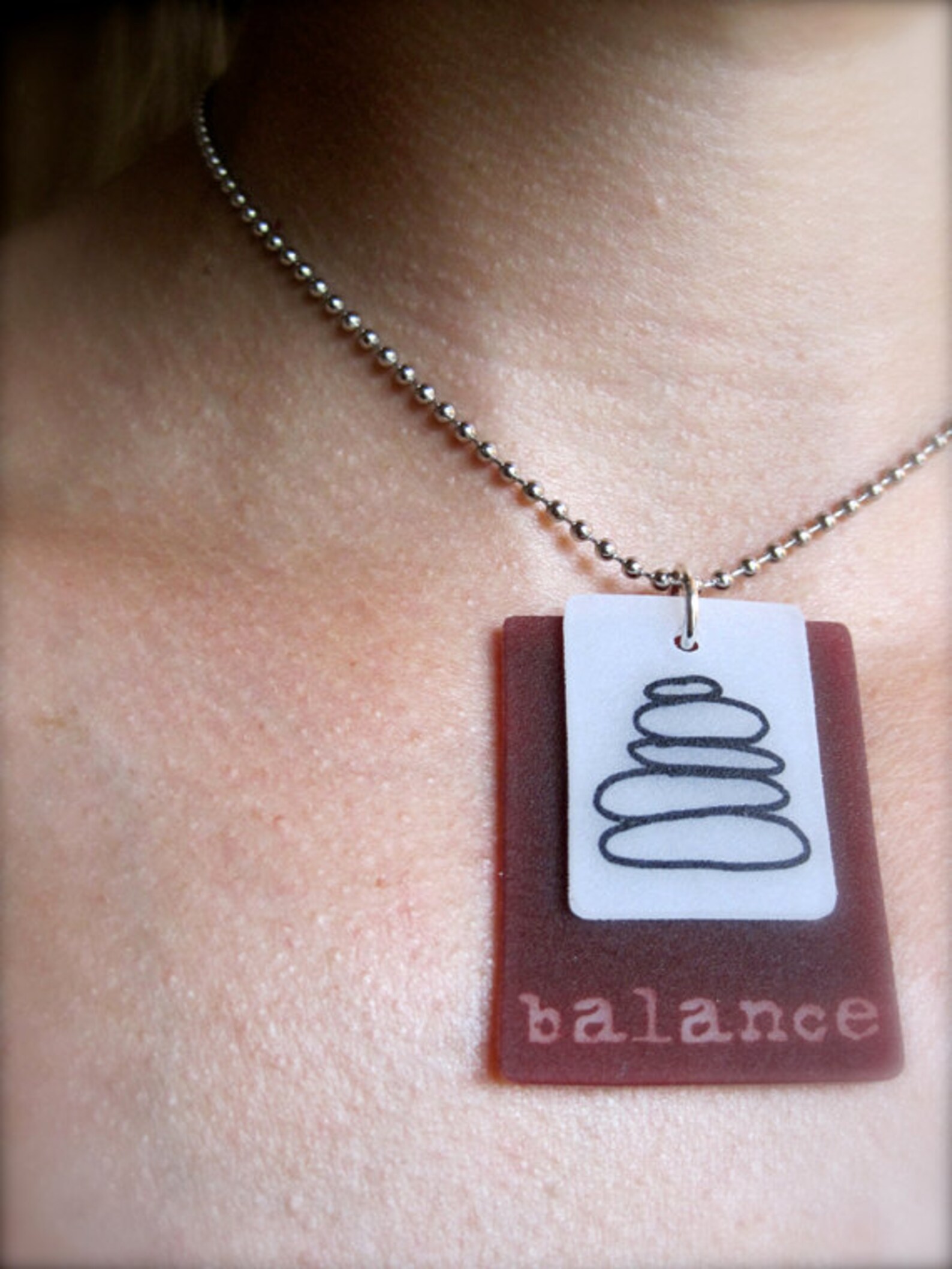 Balance Pendant Necklace Inspirational Jewelry Rock Cairn Red Shrinky ...