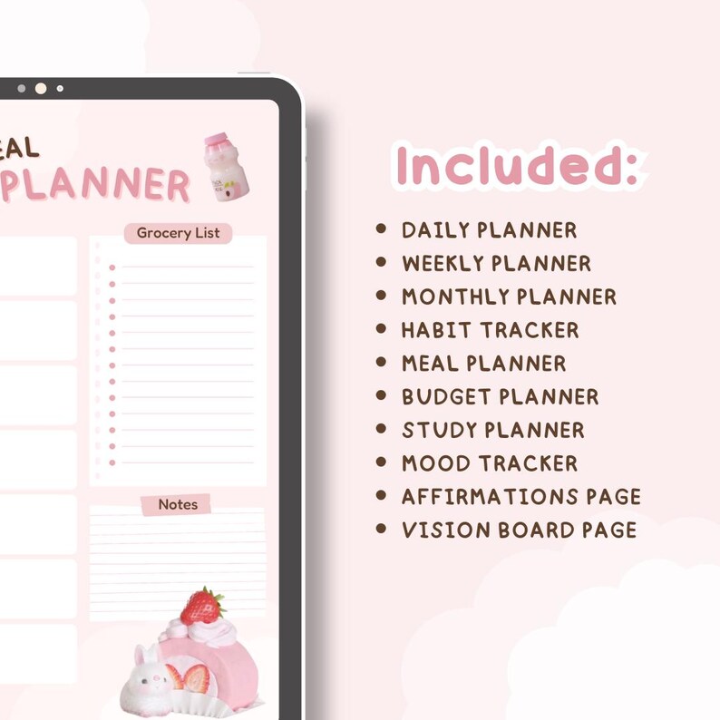 Cute Pink Digital Planner Kawaii Goodnotes Journal With Daily Weekly ...