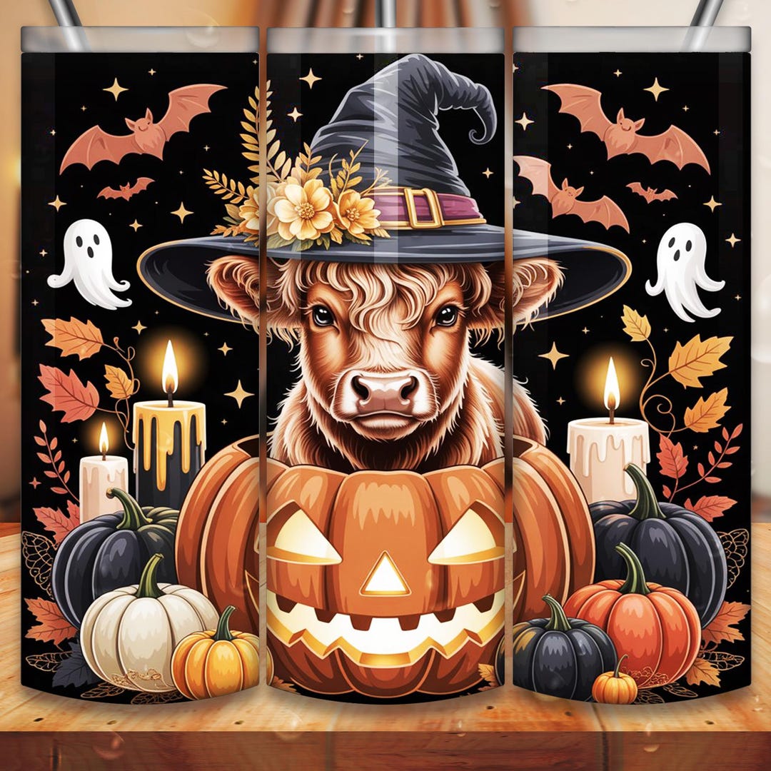 Highland Cow Witch Tumbler Wrap: Luxury Halloween PNG (digital Download ...
