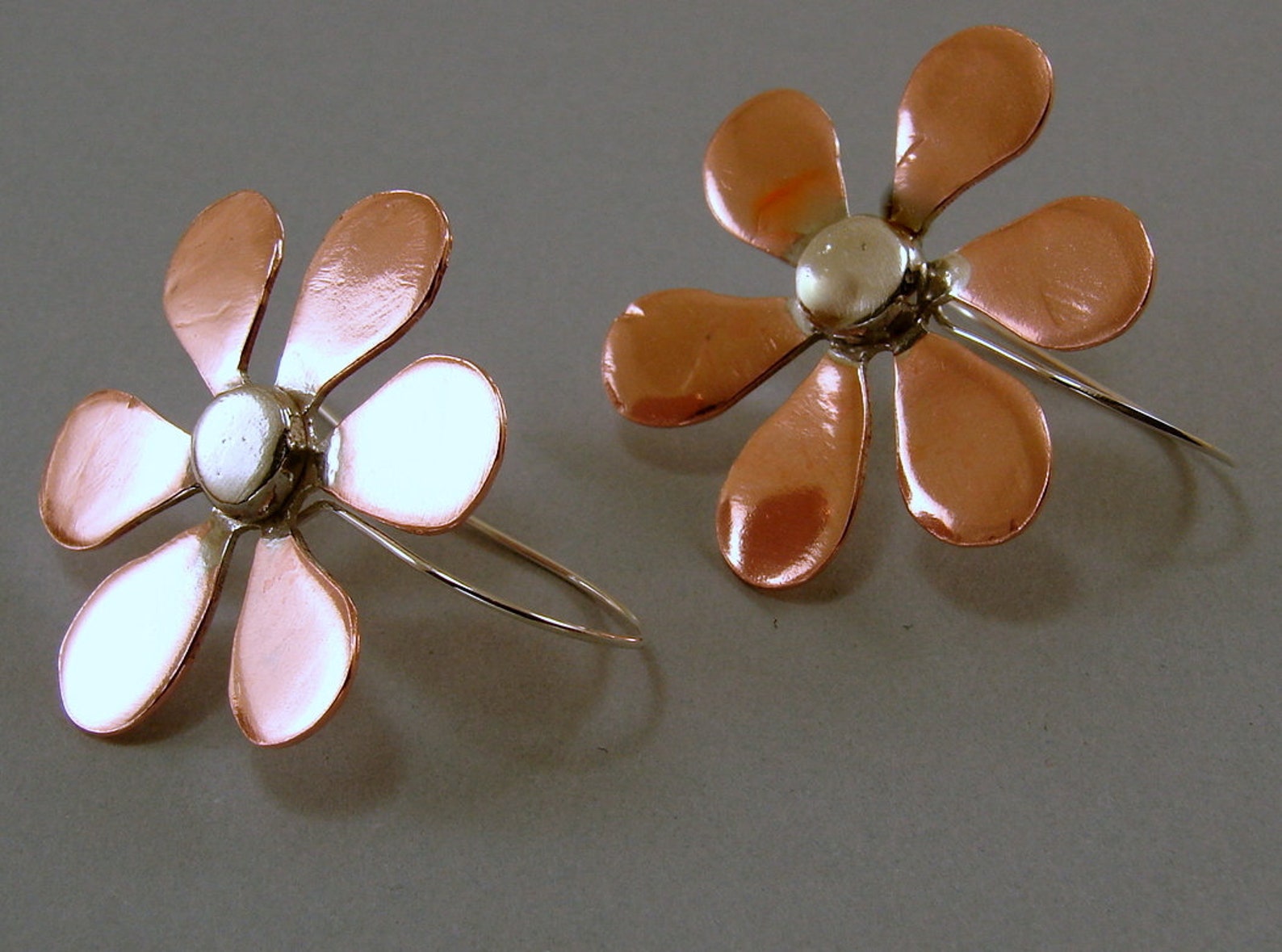 Copper and Sterling Silver Mixed Metal Flower Earrings | Etsy