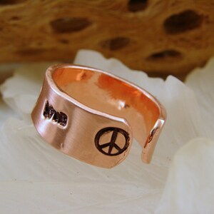 Pure Copper Ring Hand Stamped With Love and Peace Sign Any - Etsy