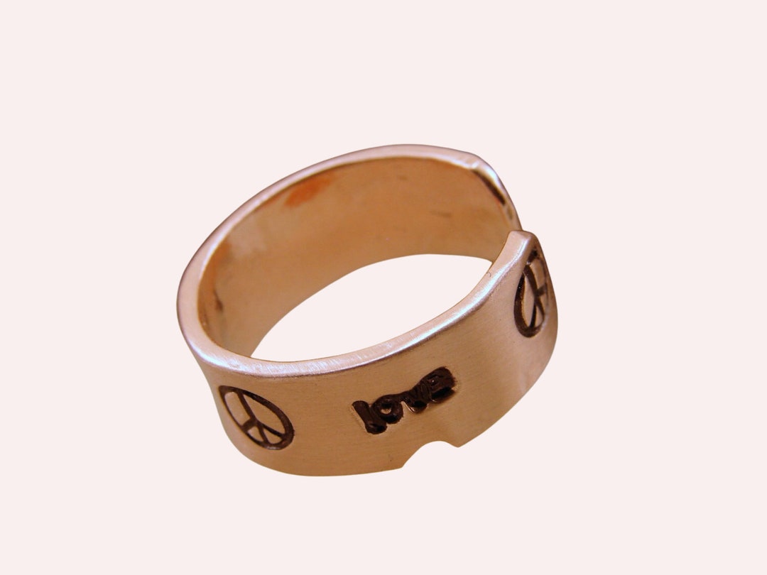 Pure Copper Ring Hand Stamped With Love and Peace Sign Any - Etsy