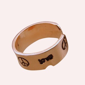 Pure Copper Ring Hand Stamped With Love and Peace Sign Any - Etsy
