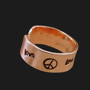 Pure Copper Ring Hand Stamped With Love and Peace Sign Any - Etsy