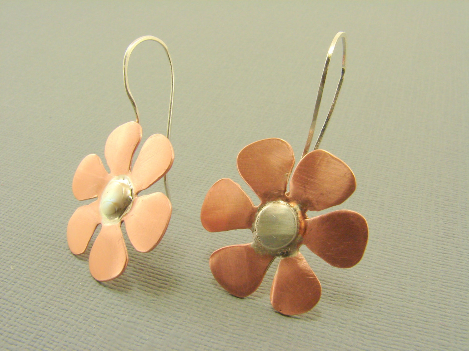 Copper and Sterling Silver Mixed Metal Flower Earrings | Etsy