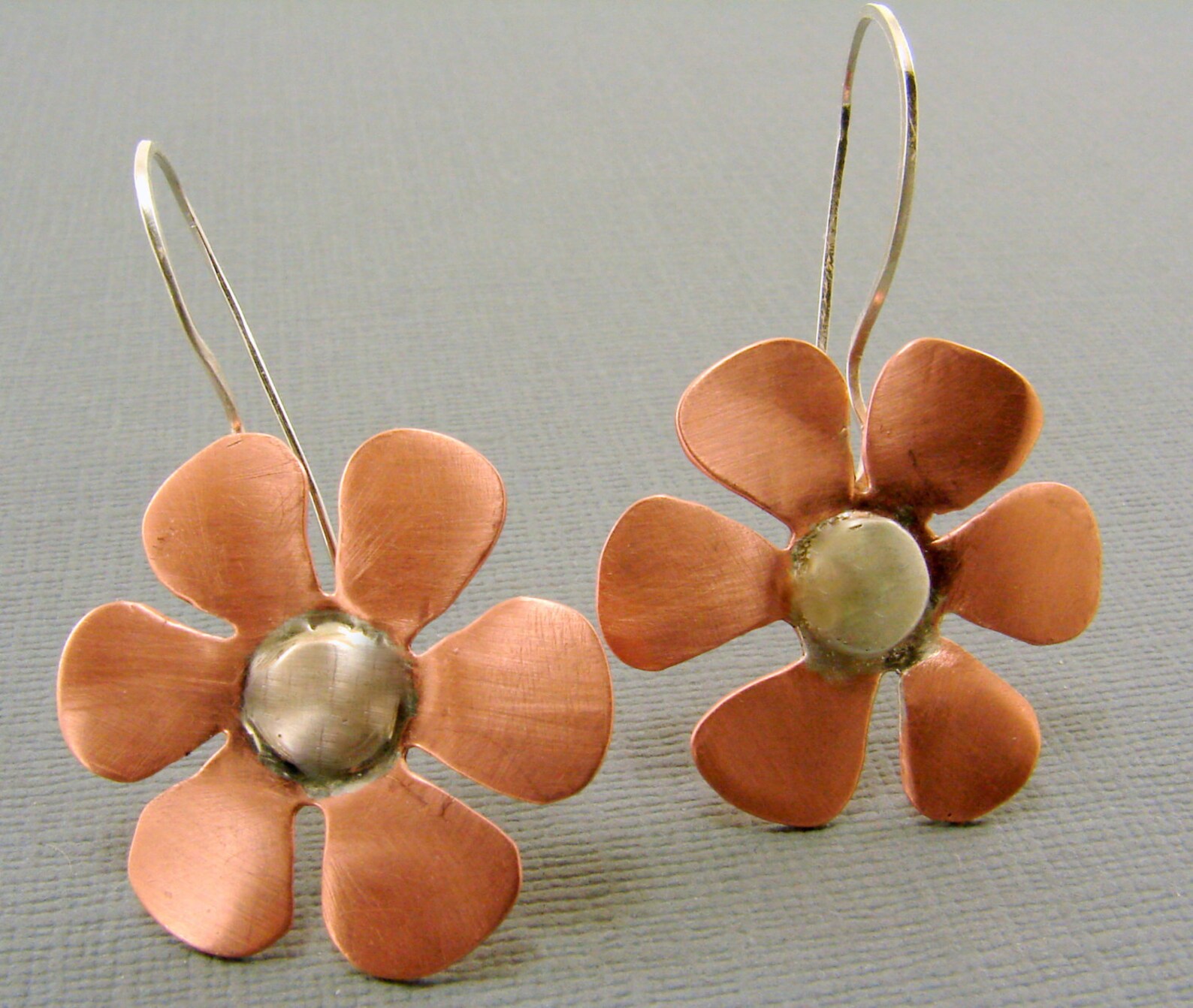 Copper and Sterling Silver Mixed Metal Flower Earrings | Etsy