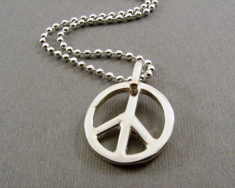 Sterling Silver Peace Sign Pendant Necklace | Etsy