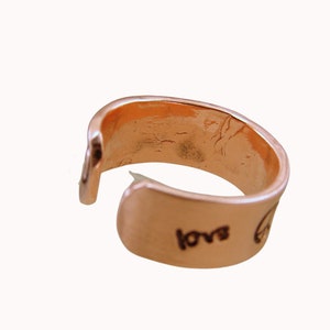 Pure Copper Ring Hand Stamped With Love and Peace Sign Any - Etsy