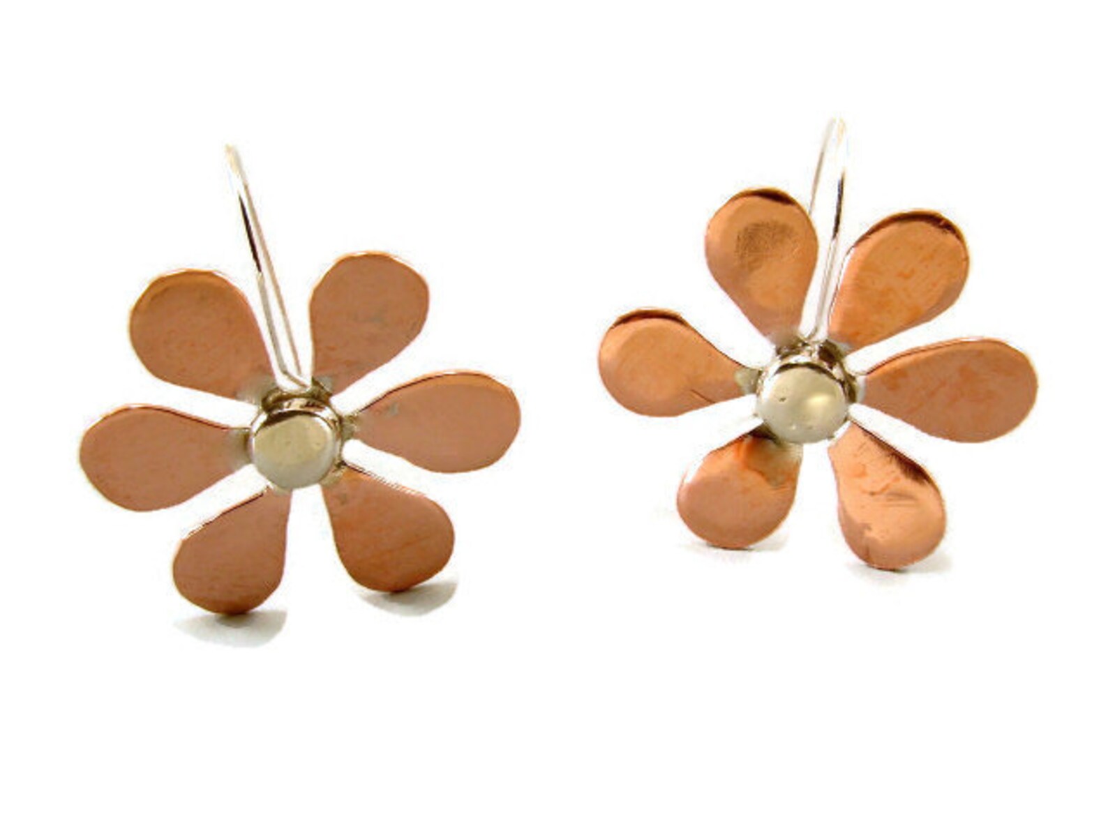 Copper and Sterling Silver Mixed Metal Flower Earrings - Etsy