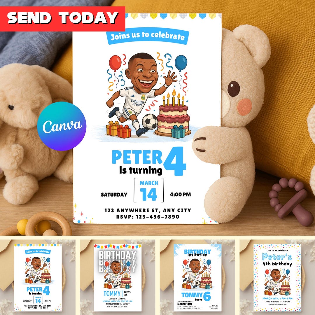 Kylian Mbappe Birthday Party Invitation Template – Printable, Editable ...
