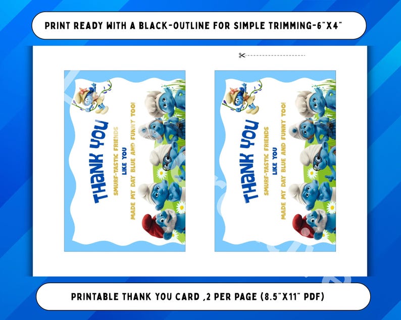 Smurfs Party Printable Bundle – Handwritten Invitation, Thank You Card ...