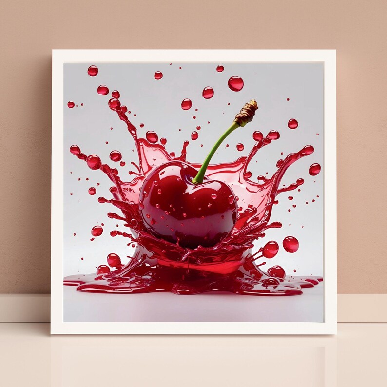 Red Fruit Splash Art Prints: Strawberry, Cherry, Watermelon (digital ...