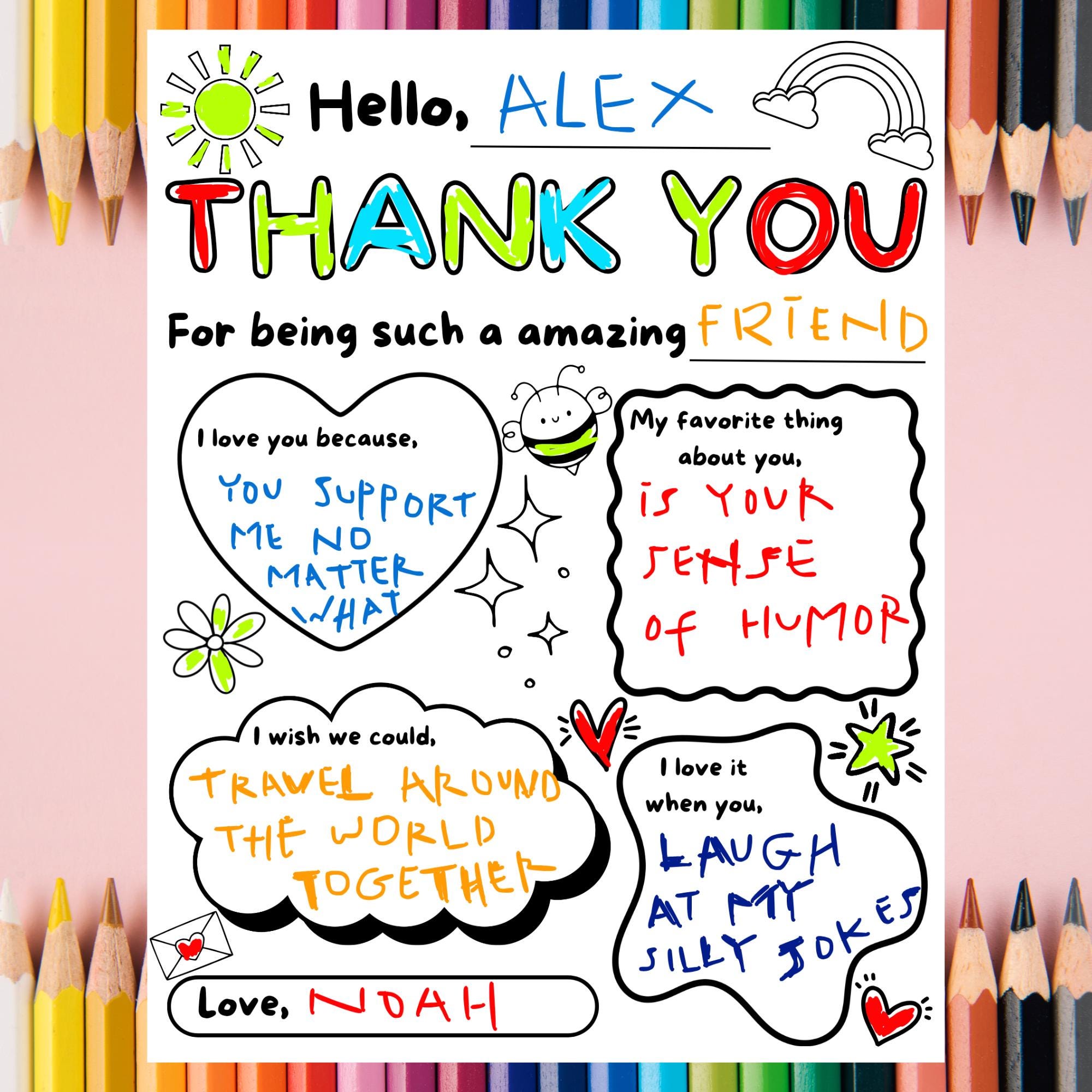 Printable Thank You Card for Kids - Coloring Thank You Card - Gratitude ...