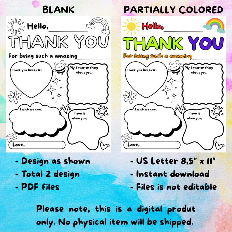 Printable Thank You Card for Kids - Coloring Thank You Card - Gratitude ...