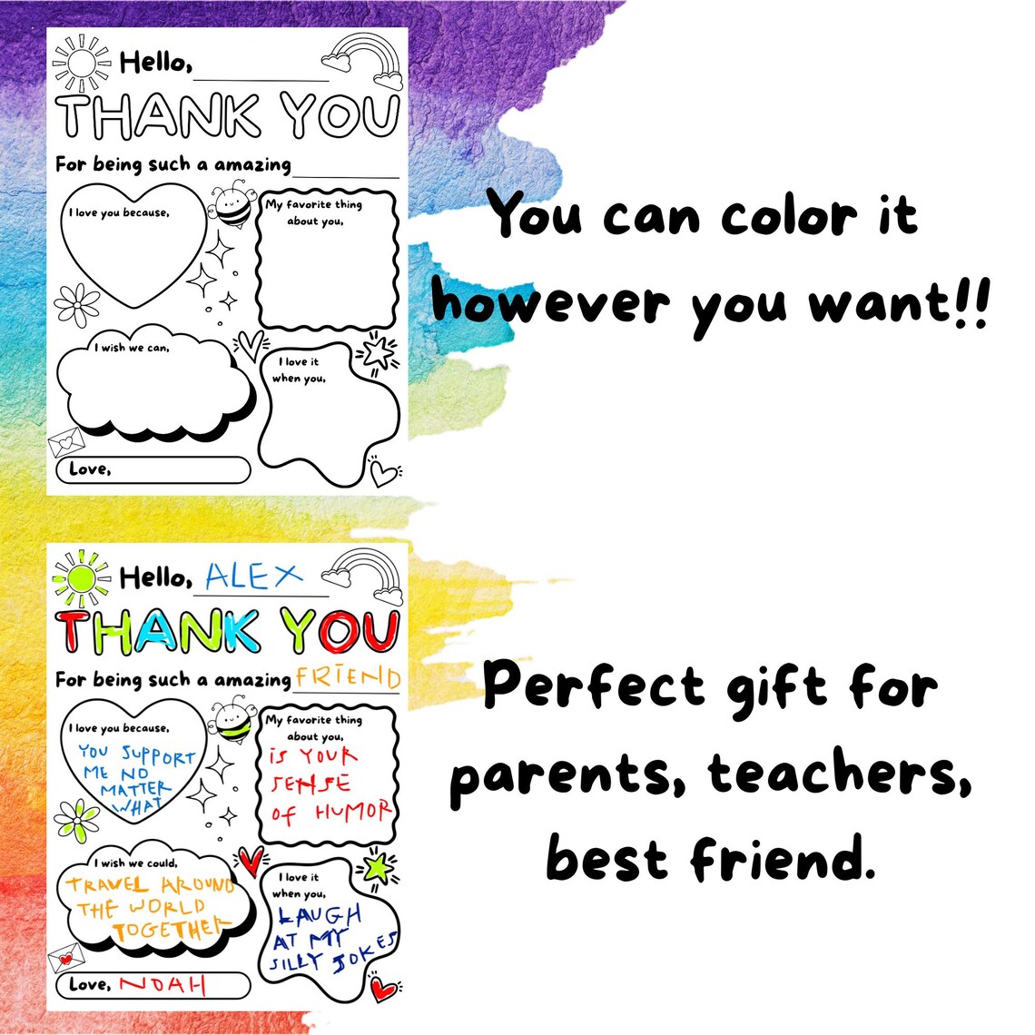 Printable Thank You Card for Kids - Coloring Thank You Card - Gratitude ...