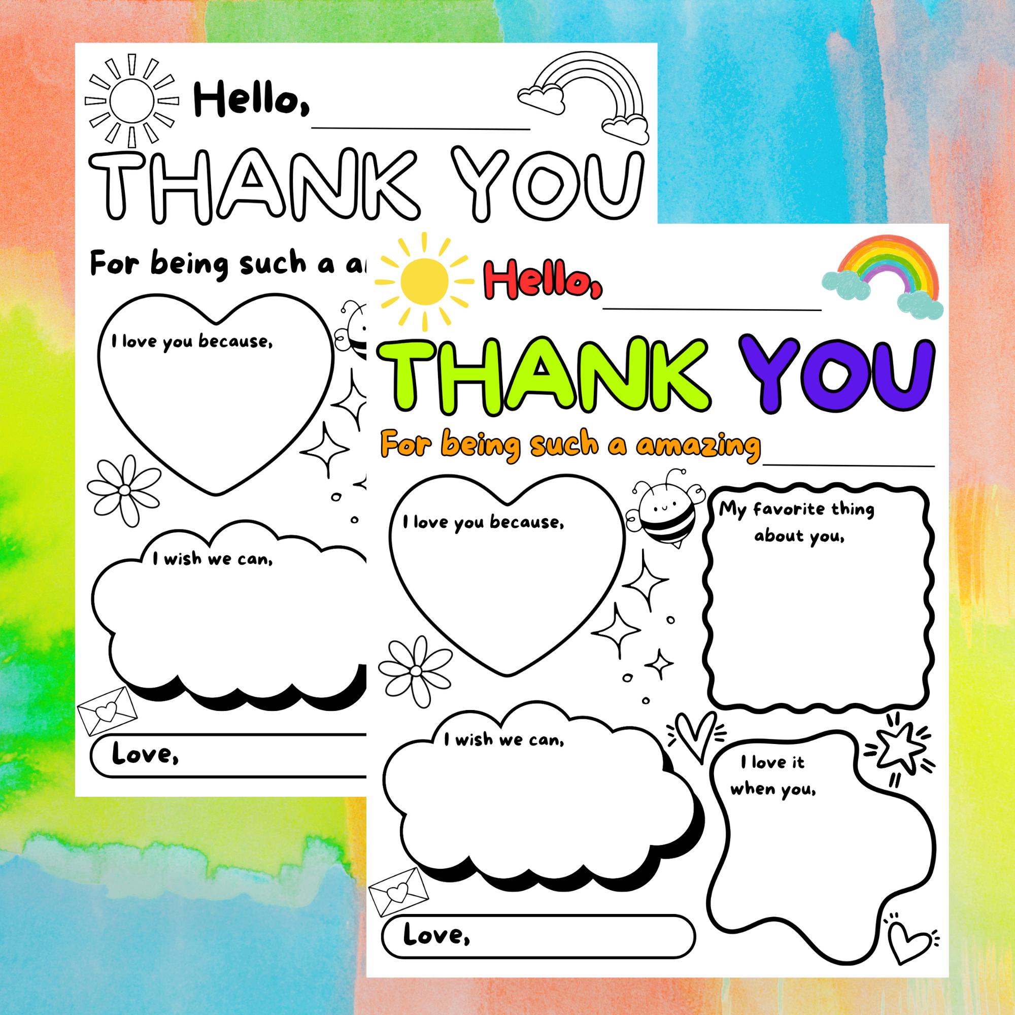 Printable Thank You Card for Kids - Coloring Thank You Card - Gratitude ...