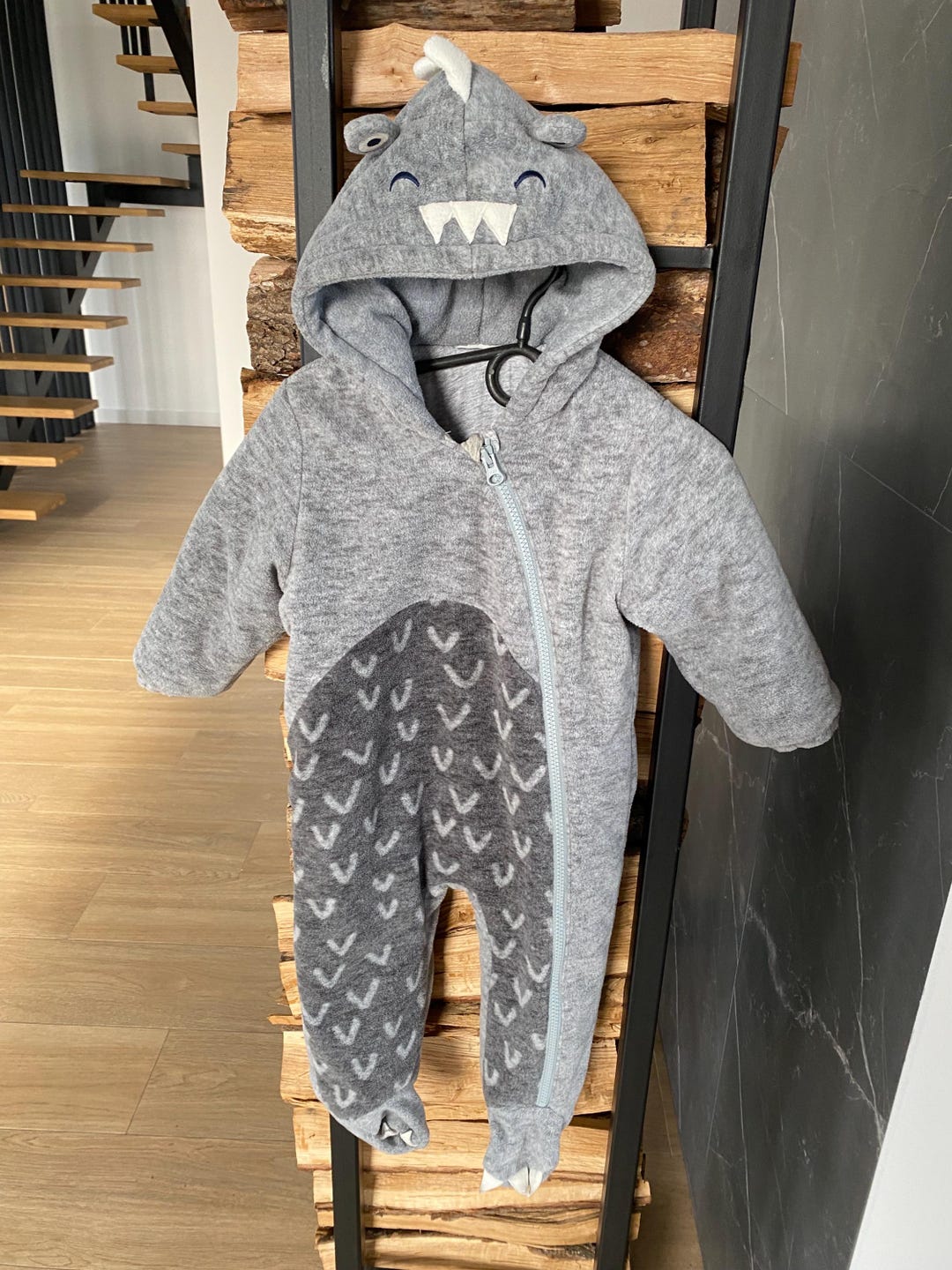 Grey Baby Dino Snowsuit Next | Dinosaur Baby Jumpsuit | Cotton Lined ...