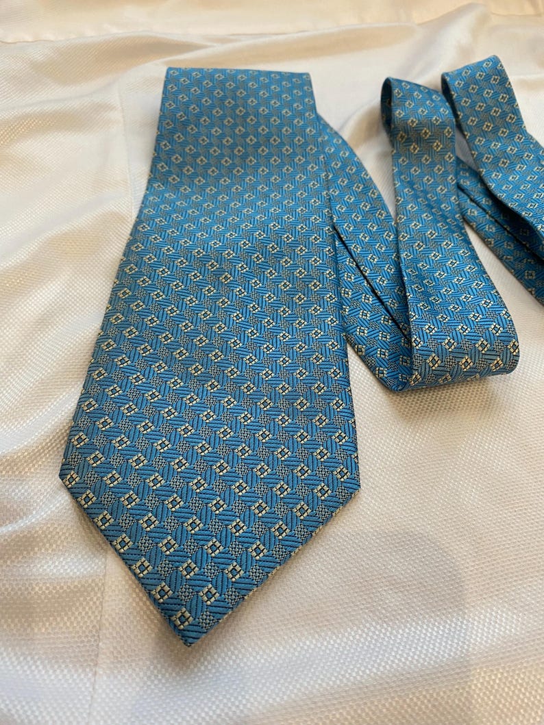 Vintage Mens Silk Tie Geometric Pattern Blue Beige Valeria Boldi Milan ...