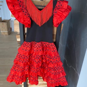 Red Black Flamenco Dress: Spanish Ruffle Dance Costume - Size 5-6 Year ...