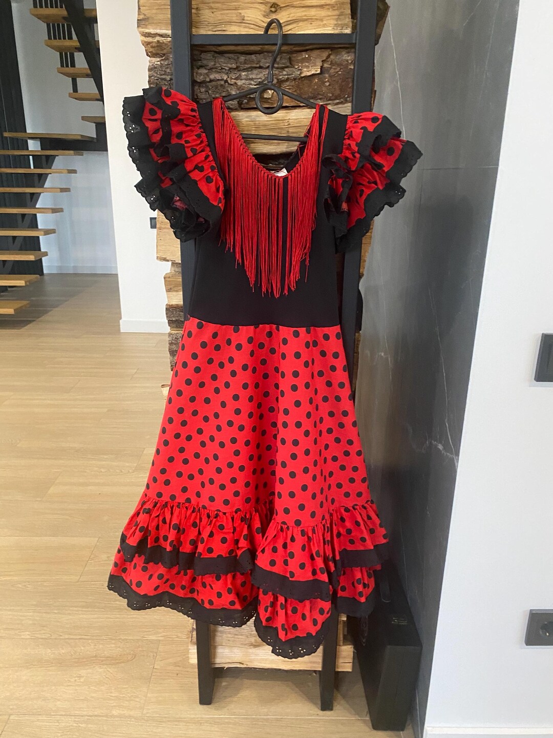 Red Black Flamenco Dress: Spanish Ruffle Dance Costume - Size 5-7 Year ...