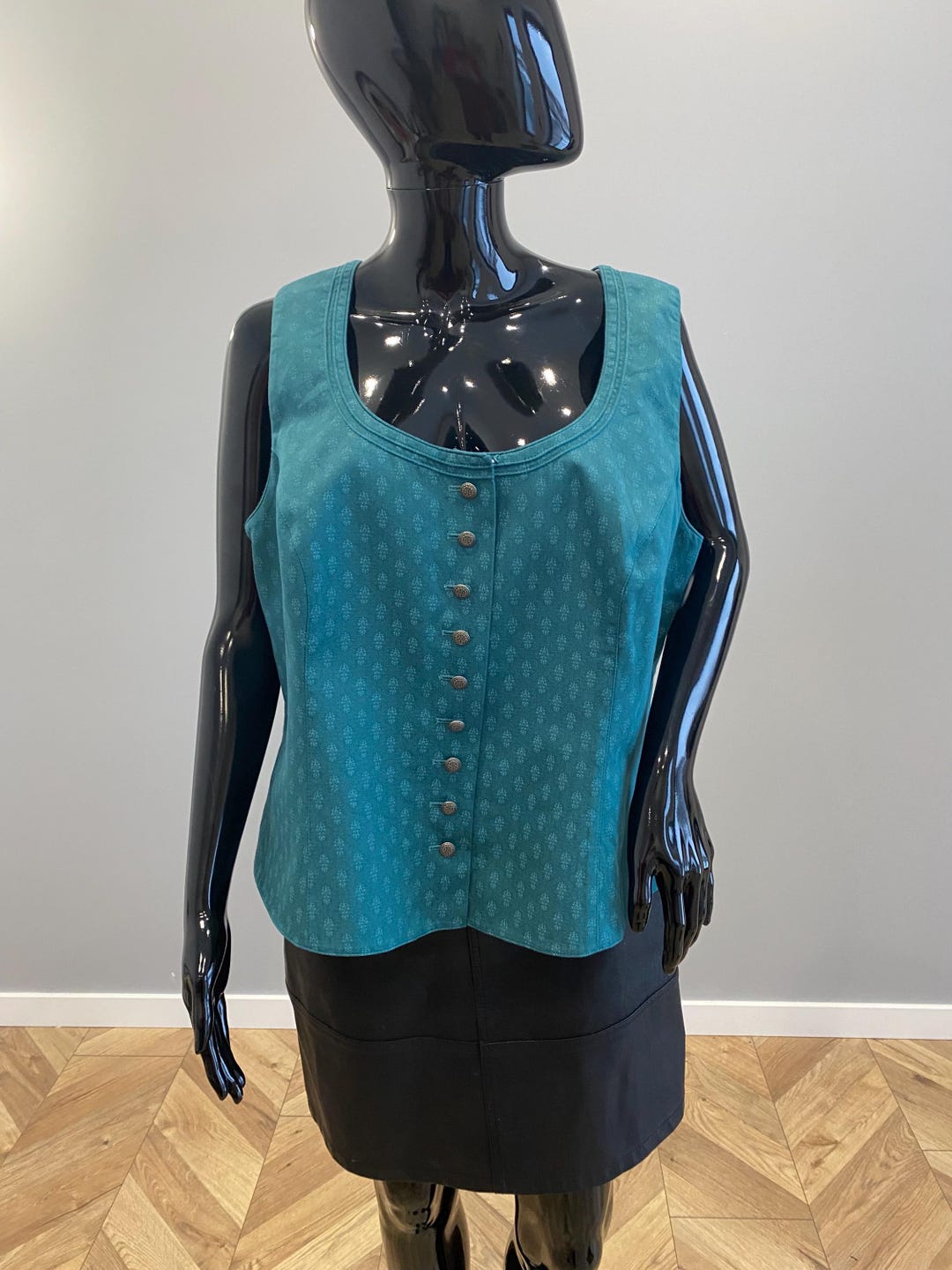 German Trachten Corset Style Blouse/ Dark Turquoise /paisley Button ...