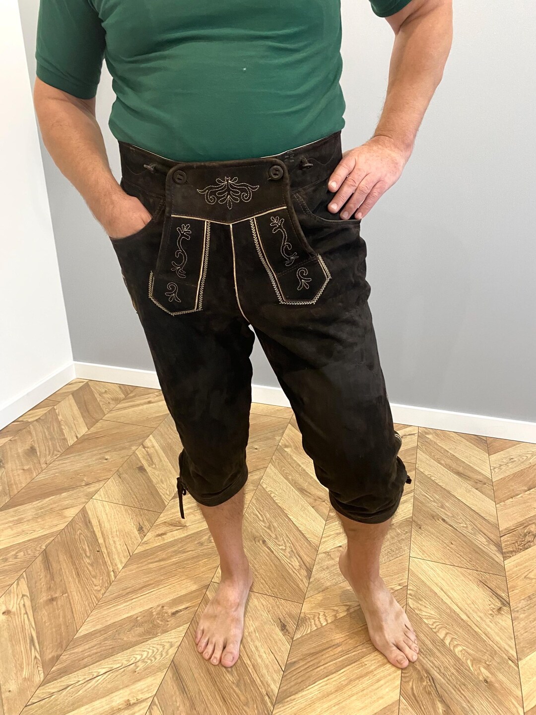 Traditional German Lederhosen Shorts With Belt, Brown Leather, Size EUR ...