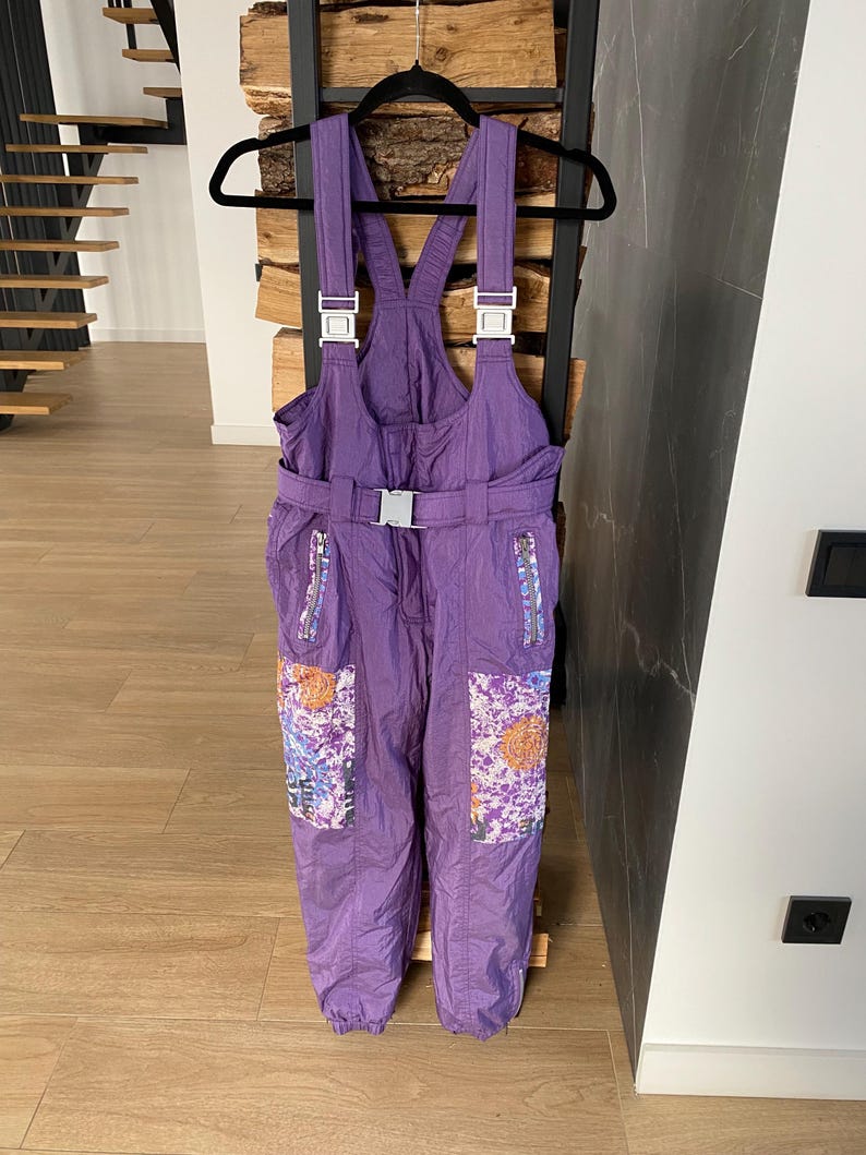 Vintage 80s 90s Kids Ski Snowsuit Purple Abstract Jacket Bib Pants Set ...