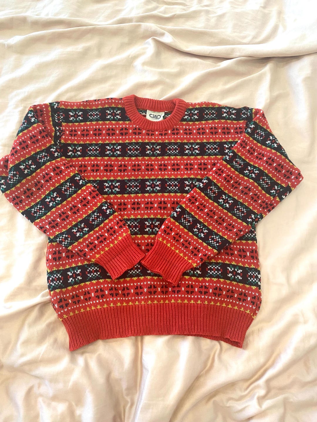 Vintage Italian Wool Sweater – Scandinavian Knit Pattern – CIAO Label ...