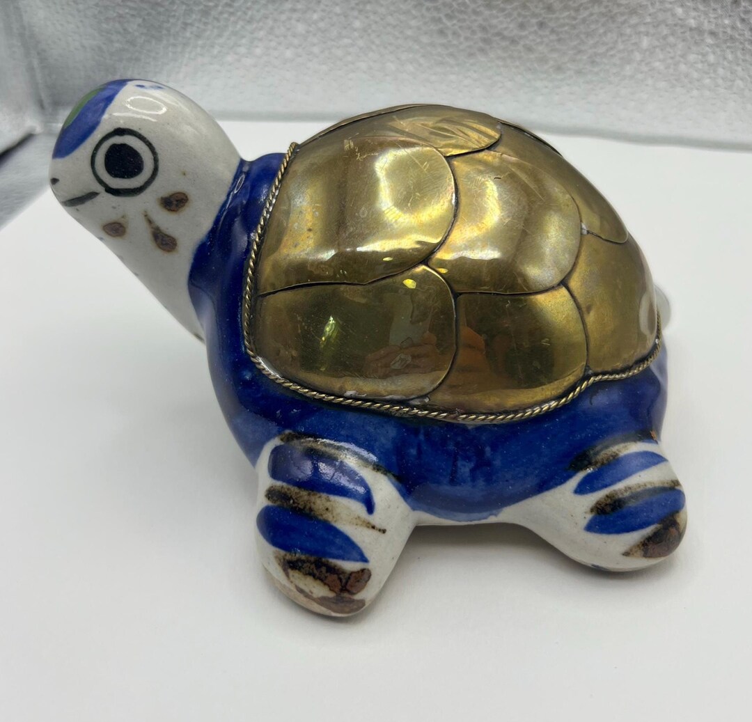 Vintage Tonala Mexican Pottery Turtle With Brass Copper Shell Mexico - Etsy