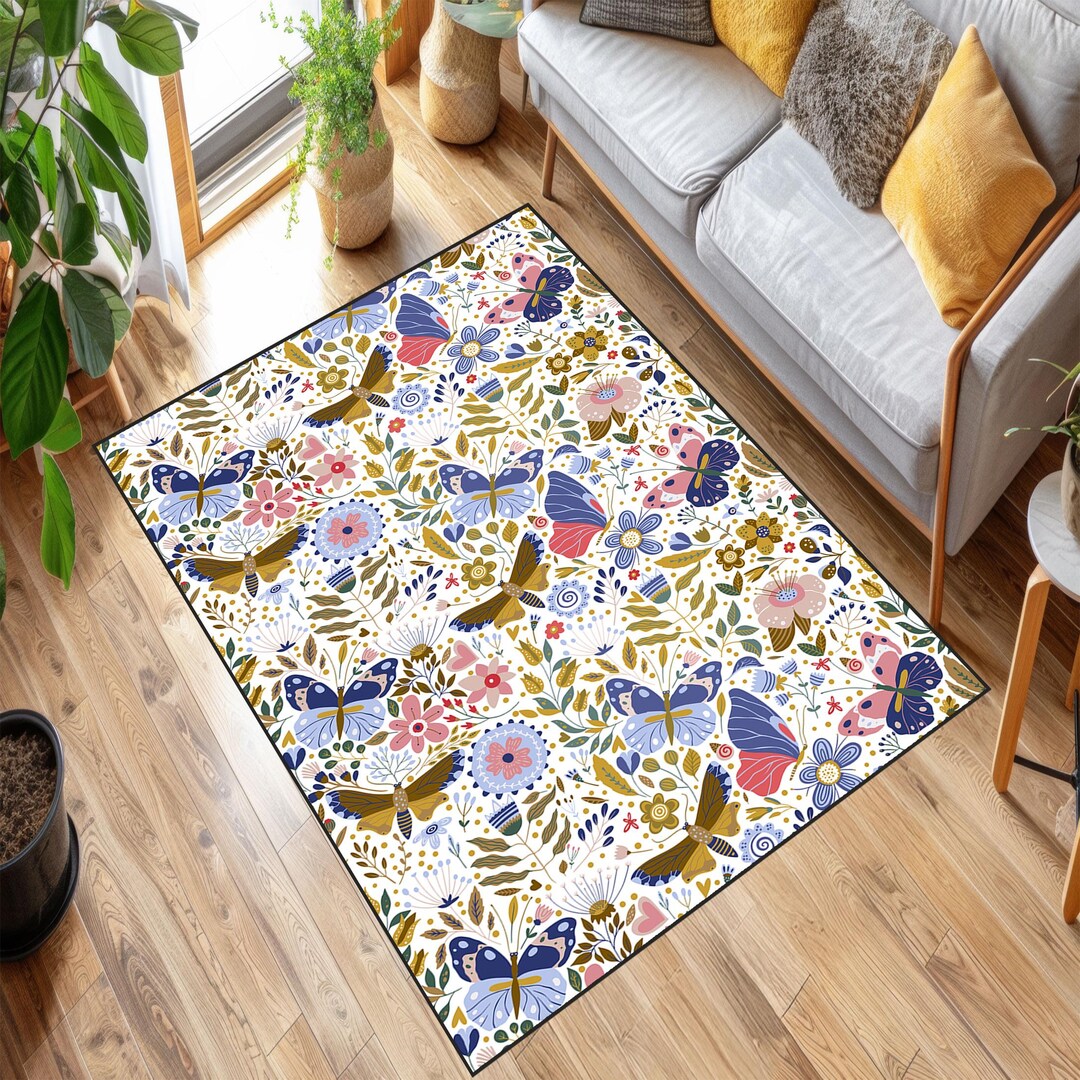 Butterfly Rug: Colorful Living Room Decor, Non-slip, Machine Washable ...