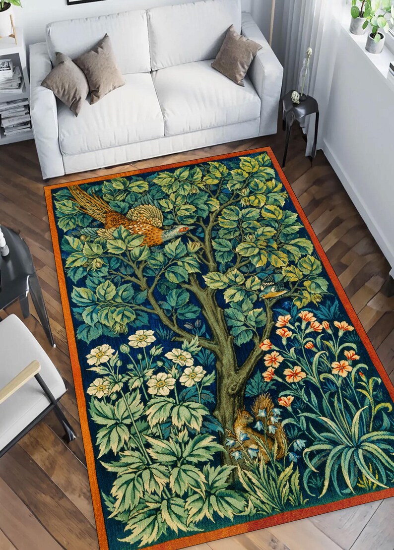 William Morris Inspired Rug: Tree of Life, Birds & Animals - Etsy