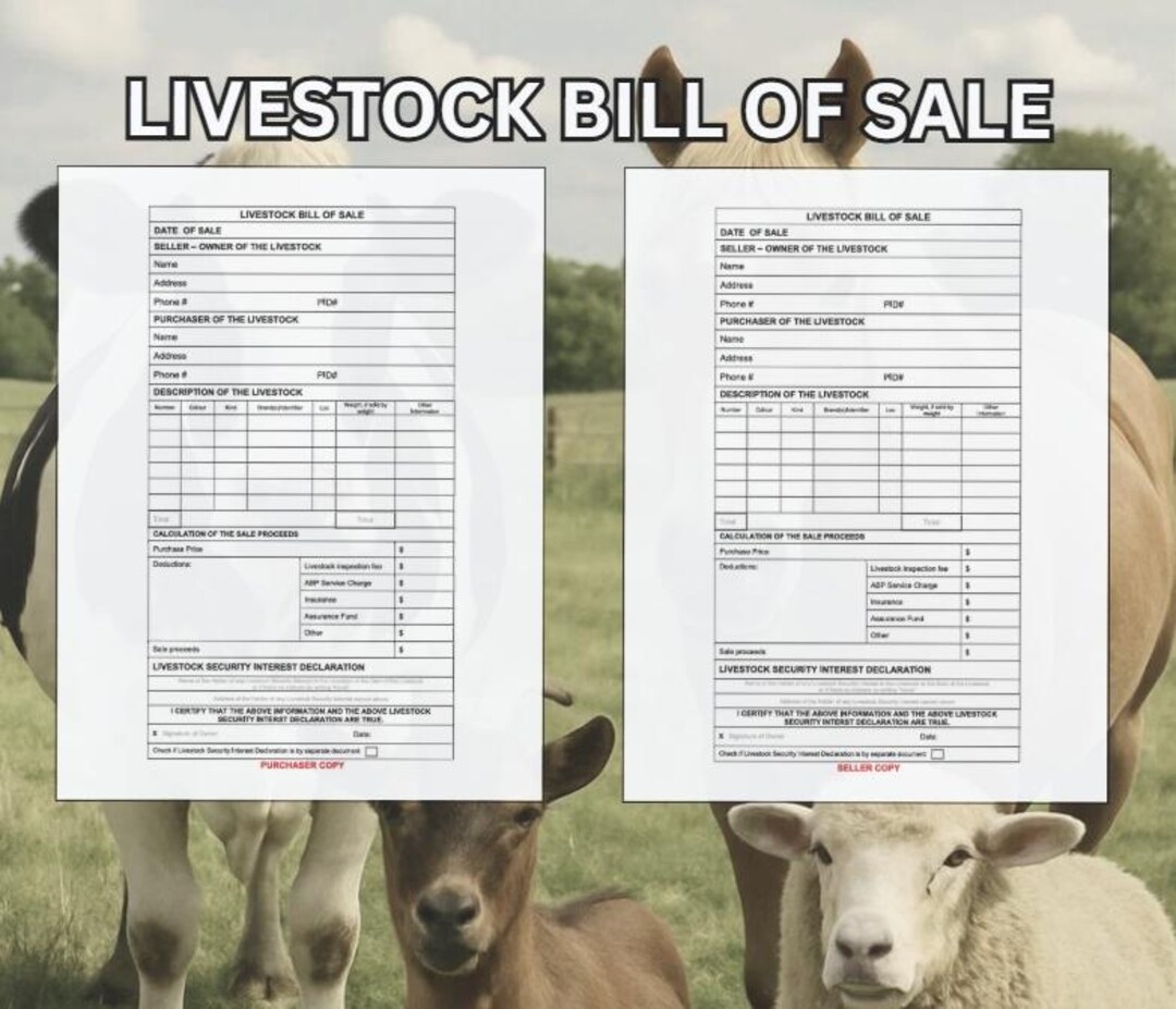 Livestock Bill of Sale Template PDF | Printable Buyer & Seller Form ...