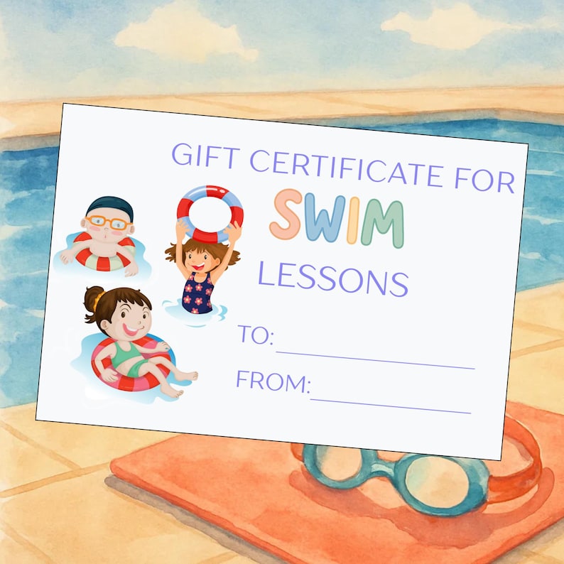Swim Lesson Gift Certificate Template | Printable Swim Gift for Kids | Digital Gift Card for ...