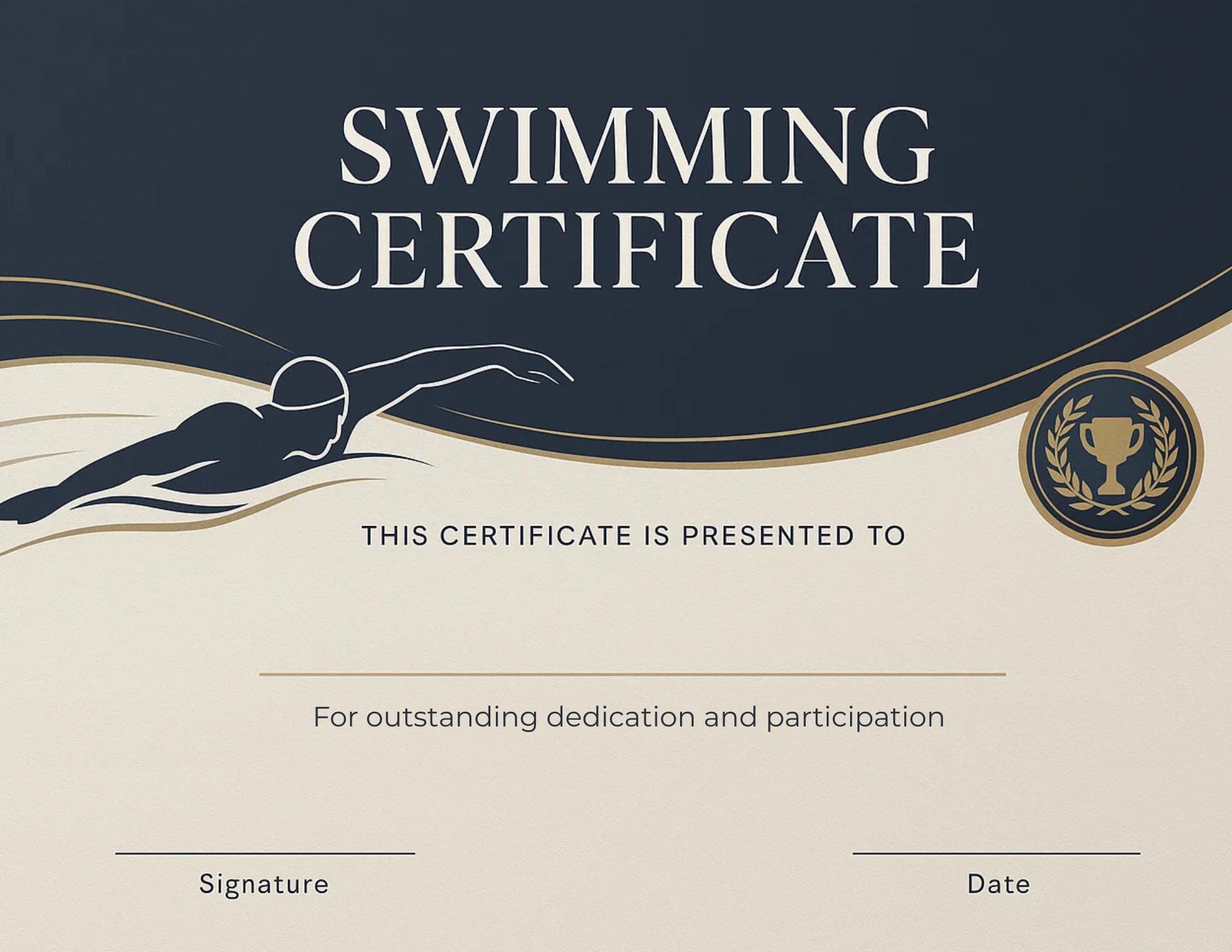 Swim Certificate Template Printable | Swimming Award Certificate ...