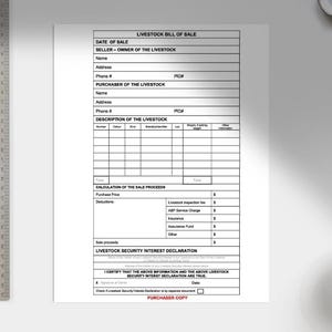 Livestock Bill of Sale Template PDF | Printable Buyer & Seller Form ...