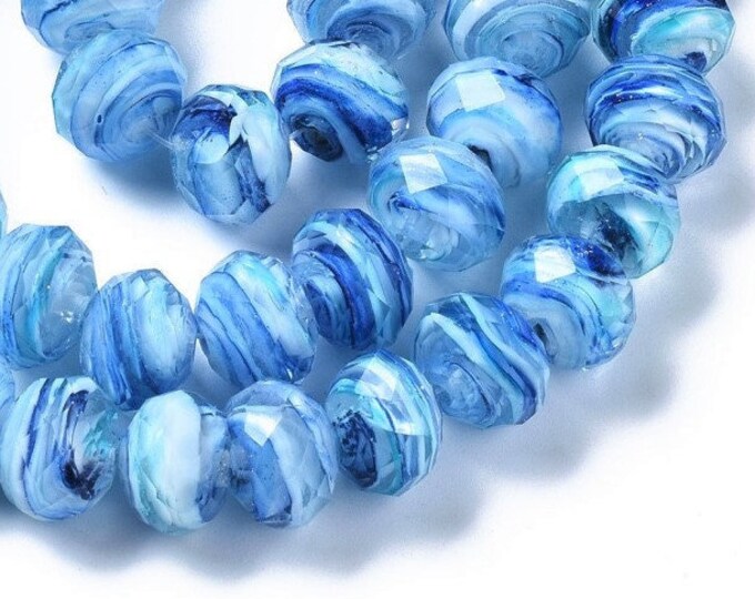 NEW Beautiful Sky Blue Lamp Work Faceted, Abacus, 11.5 MM Beads (8 ...