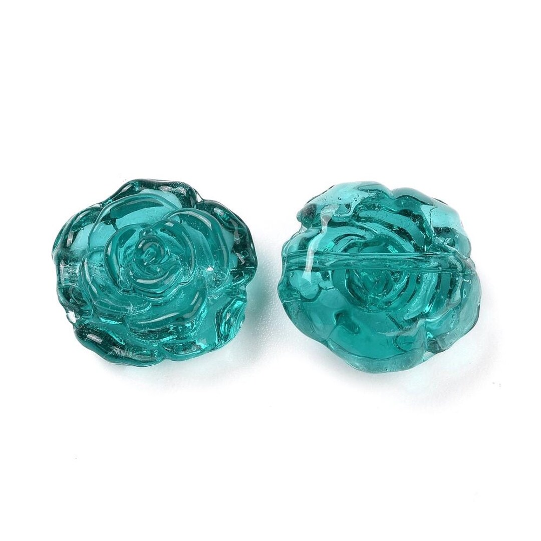 Teal Rose Lampwork Glass Beads: Floral Design, 18mm (4 Beads - Etsy