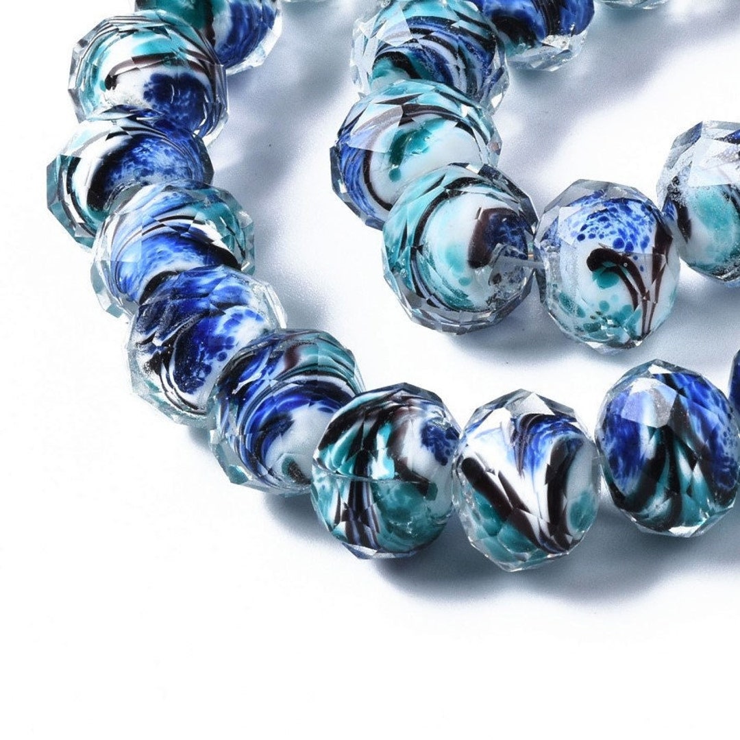 NEW Beautiful Blue and Turquoise Abacus Lamp Work Beads, 11.5 MM Beads ...