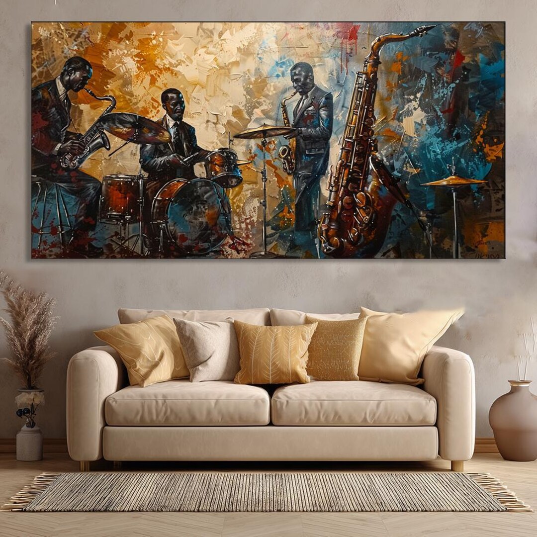 Blues Jazz Band Canvas Printing Wall Art Home Decor,saxophone and Drums ...