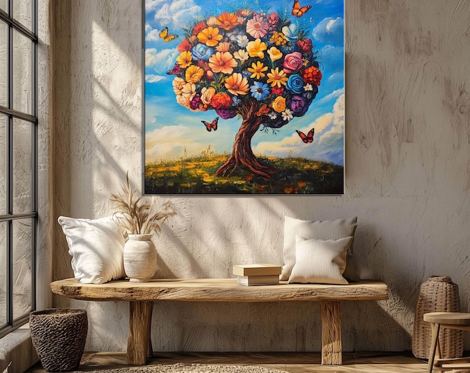 Colorful Large Tree Wall Art for Living Room Decor, Bedroom Large Tree ...