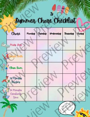 Editable Summer Chore Checklist Printable - Etsy