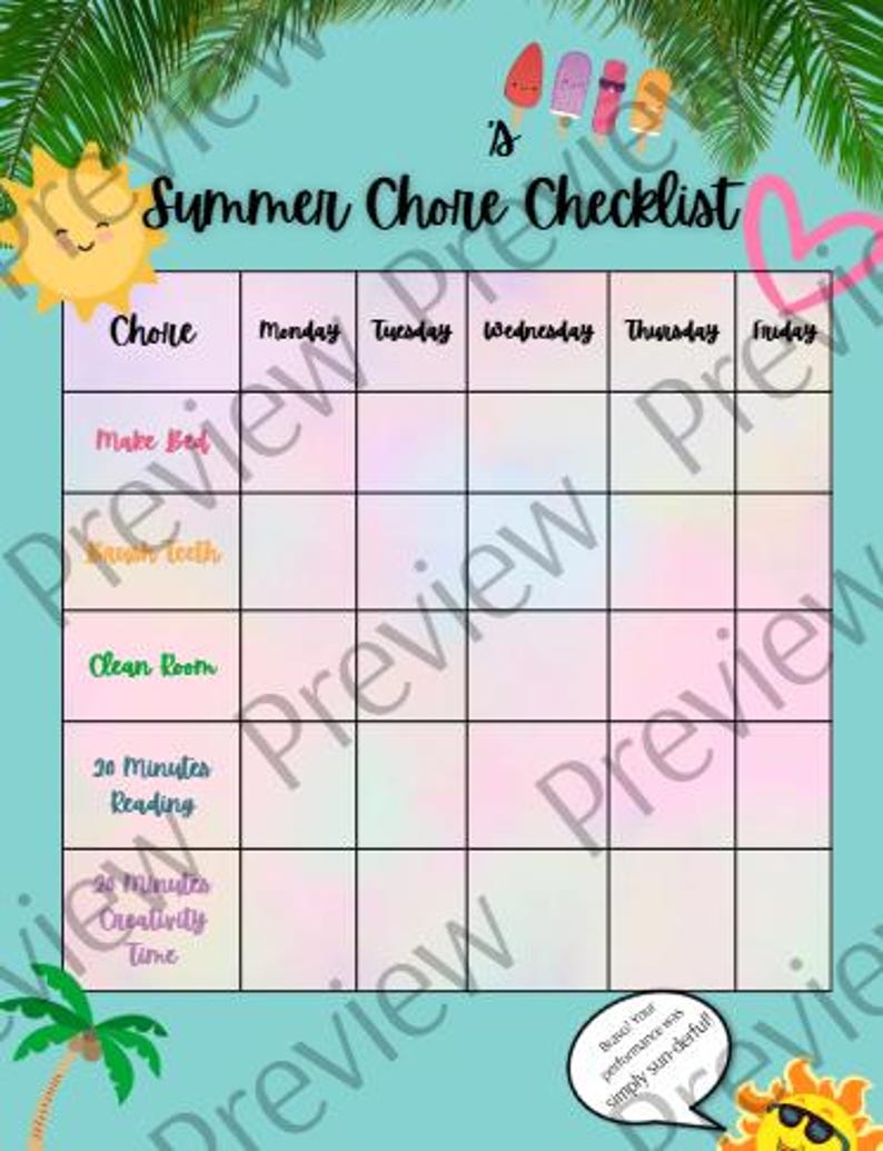 Editable Summer Chore Checklist Printable - Etsy