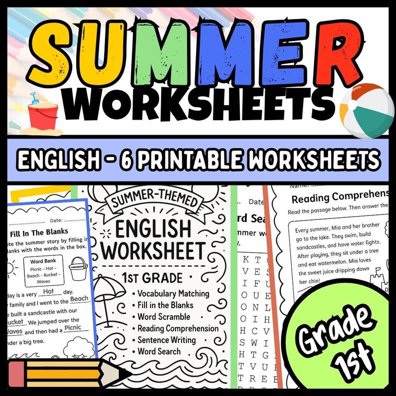 Printable Summer Fun Activity Packet | 1st Grade | English | Word ...