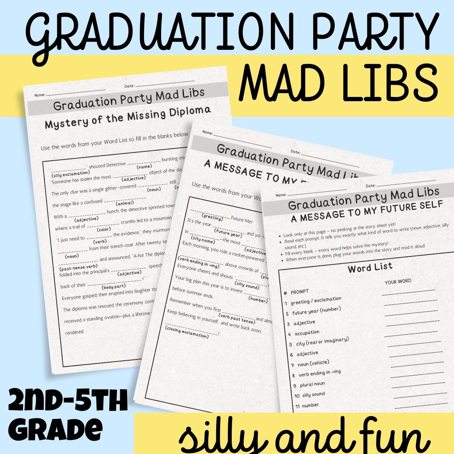 Fun Graduation Party Mad Libs – End of Year Activities and Games ...