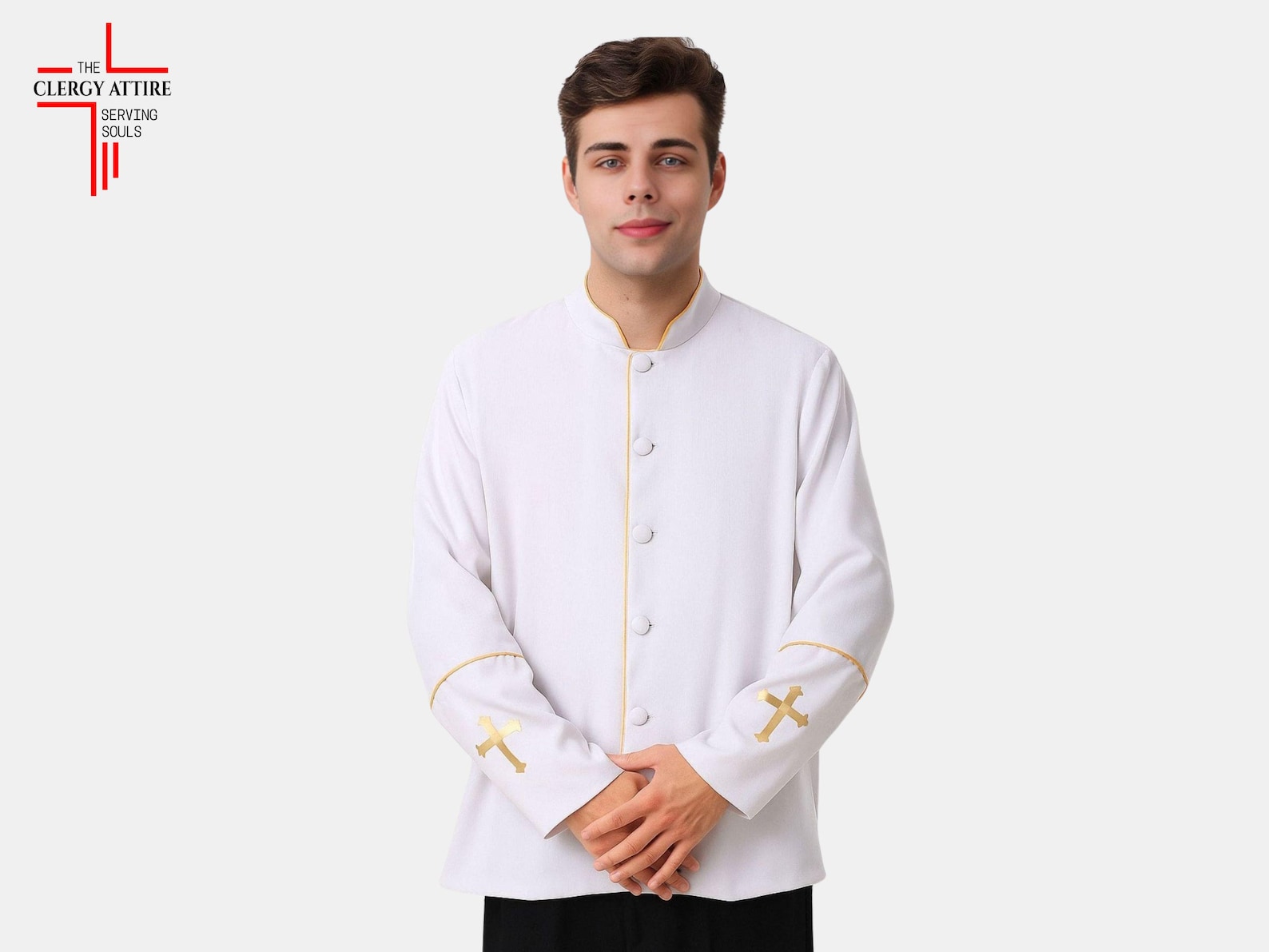 Stylish Black Preacher Clergy Jacket With Golden Trim | Clergy Jacket ...
