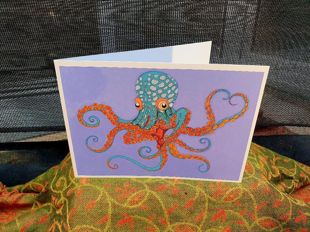 Octopus Greeting Card I Ocean Wildlife Art I "you Octupi-my-mind ...