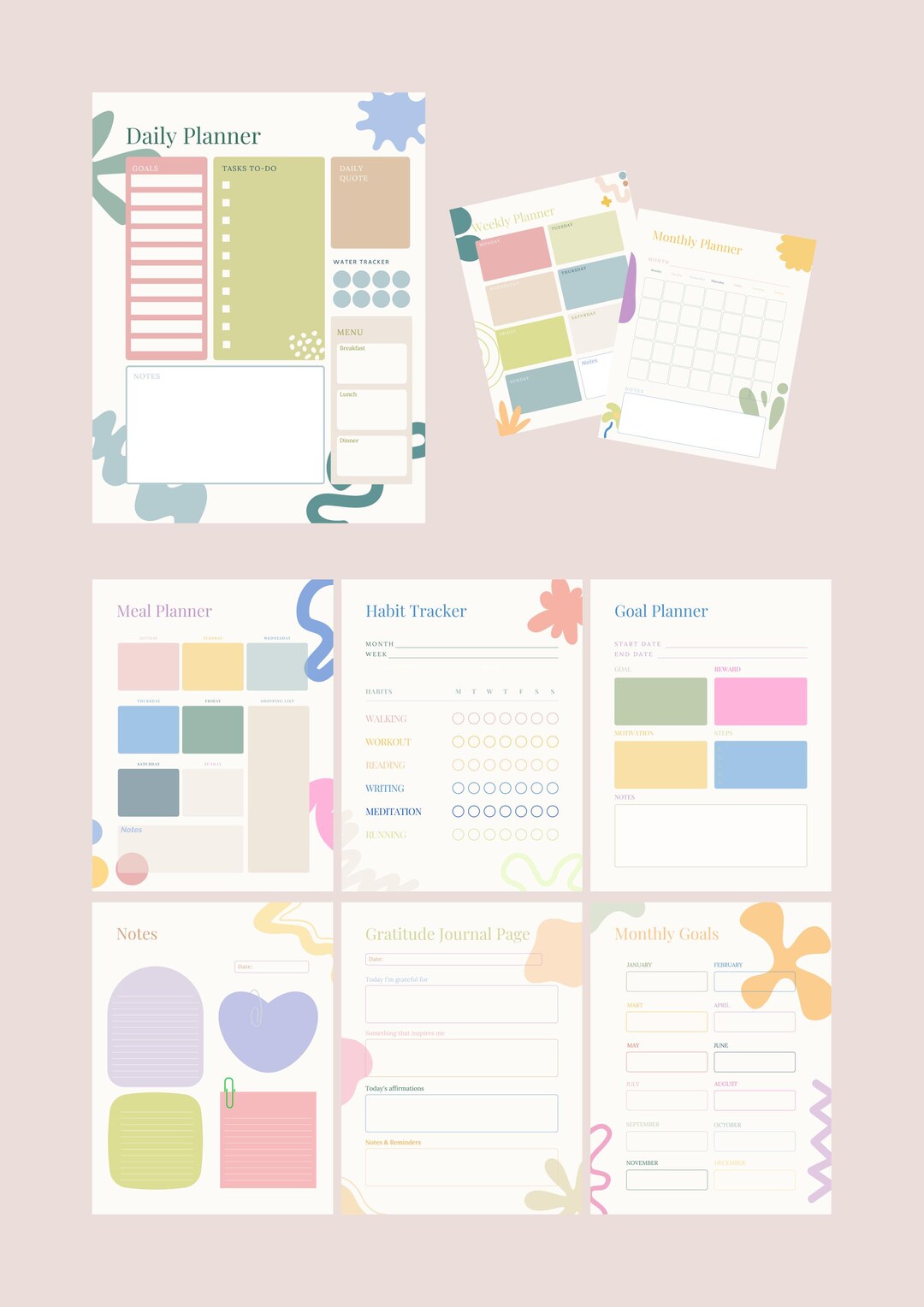 Pastel Daily Planner Printable Bundle - 10 Editable Canva Templates ...